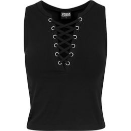 Yoga & Relax Shirt Urban Classics "Urban Classics Damen Ladies Lace Up Cropped Top", Damen, Gr. M, schwarz, 95% Baumwolle, 5% Elasthan, unifarben, slim fit, Rundhals, Shirts