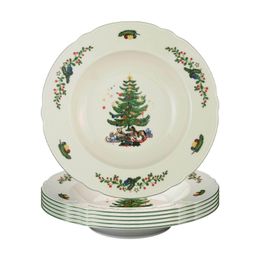 Suppenteller Seltmann Weiden "Suppenteller Marieluise Weihnachten &oslash; 23,2 cm 6er Set wei&szlig;-gr&uuml;n", bunt (wei&szlig;, gr&uuml;n), B:23,2cm H:3,9cm &Oslash;:23,2cm, Speiseteller, Sp&uuml;lmaschinengeeignet, Mikrowellengeeignet, Ofenfest, Salamandergeeignet, K&uuml;hlschrankgeeignet, Gefrierschrankgeeignet
