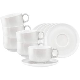 Tasse Seltmann Weiden "Milchkaffeetassen mit Untertassen Sento Home 350 ml 6er Set", wei&szlig; (aura wei&szlig;), B:16,2cm H:9,2cm &Oslash;:16,2cm, Porzellan, Trinkgef&auml;&szlig;e, Tasse, Sp&uuml;lmaschinengeeignet, Mikrowellengeeignet, Ofenfest, Salamandergeeignet, K&uuml;hlschrankgeeignet, Gefrierschrankgeeignet