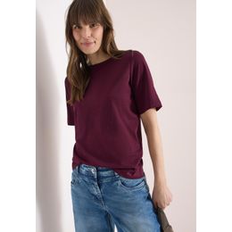 T-Shirt Cecil, Damen, Gr. XL (44), sweet grape rot, Web, 100% Baumwolle, unifarben, Basic, comfort fit normal, U-Boot-Ausschnitt, normaler Saum, Shirts T-Shirt, mit U-Boot-Ausschnitt