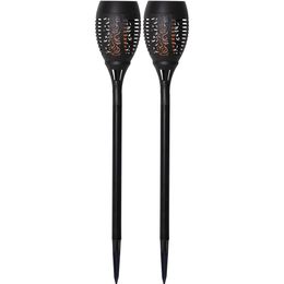 LED Solarleuchte "Solar-Fackel", schwarz, B:9cm H:50cm L:9cm T:9cm &Oslash;:9cm, Parforce Traditional Hunting, Leuchten, 2er-Set, Flammen-Effekt, je 36 Lichtpunkte, D&auml;mmerungssensor