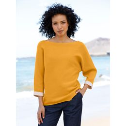 3/4 Arm-Pullover Heine "Pullover", Damen, Gr. 38, gelb (ocker), 50% Viskose, 28% Polyester, 22% Polyamid, unifarben, Pullover