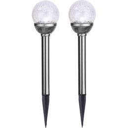 LED Solarleuchte "Solar-Wegleuchte Roma", silber, B:8cm H:26,5cm L:8cm T:8cm &Oslash;:8cm, Parforce Traditional Hunting, Leuchten, 2er-Set Solar-Wegeleuchten, 2 LEDs, D&auml;mmerungssensor