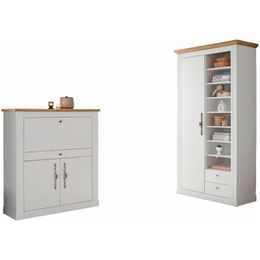 B&uuml;rom&ouml;bel-Set OTTO HOME "Westminster, wohnliches Home-Office, B&uuml;ro in zwei Farben verf&uuml;gbar", pinie wei&szlig;, Holzwerkstoff, Arbeitsm&ouml;bel-Sets, B&uuml;rom&ouml;bel-Set, enth&auml;lt Sekret&auml;r und Stauraumschrank im Landhausstil, mit Kabelkanal