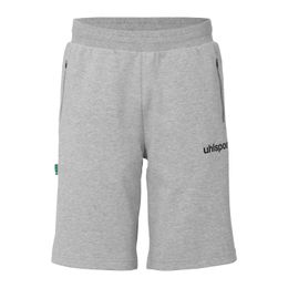 Shorts Uhlsport "Shorts ID Kids", M&auml;dchen, Gr. 128, N-Gr, grau (schwarz grau melange), Obermaterial: 72% Baumwolle CO(Bio). 28% Polyester Pol. recyc.., Hosen Shorts