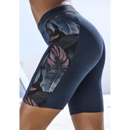 active by Lascana Shorts LASCANA ACTIVE, Damen, Gr. S (36/38), N-Gr, blau (dunkelblau), Jersey, Obermaterial: 95% Baumwolle, 5% Elasthan, unifarben mit Farbeins&auml;tzen, eng kniefrei, Hosen Shorts, mit floralen Eins&auml;tzen