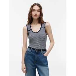 Tanktop Tommy Hilfiger "GOLD BUTTON U-NK TANK", Damen, Gr. L (42/44), schwarz night navy, ecru stp, Single Jersey, Obermaterial: 95% Viskose, 5% Elasthan, gestreift, regular fit normal, Rundhals, Tops Tanktop, Viskosemischung, goldfarbene Kn&ouml;pfe