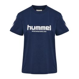 T-Shirt Hummel "HMLLEGACY 2.0 W T-SHIRT S/S", Damen, Gr. L, blau (marineblaus), Obermaterial: 100% Baumwolle, Rundhals, Shirts T-Shirt, sportlicher Stil, kurze &Auml;rmel, aus Baumwolle