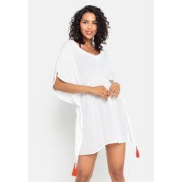 Tunika Lascana, Damen, Gr. 36/38, wei&szlig;, Cr&ecirc;pe, Obermaterial: 100% Viskose, unifarben, figurumspielend Po-bedeckend, V-Ausschnitt, Tuniken, aus gekreppter Viskose, Blusenkleid, Strandmode, transparent