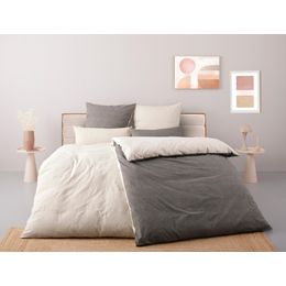 Wendebettw&auml;sche Bruno Banani "Merlin in Gr. 135x200 oder 155x220 cm", grau, sanftes wei&szlig;, B/L: 155cm x 220cm, 1 Stk., 1 Stk., Linon, B/L: 80cm x 80cm, 2, Linon, Obermaterial: 100% Baumwolle, Bettw&auml;sche, Wendebettw&auml;sche, Baumwollbettw&auml;sche, Leinen-Look in Melange-Optik