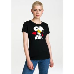 T-Shirt logoshirt "Peanuts - Best Friends", Damen, Gr. M, schwarz, 100% Baumwolle, unifarben, lang, Rundhals, Shirts T-Shirt, mit coolem Print