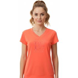 Trainingsshirt LPO "Trainingsshirt Brea Active", Damen, Gr. 36/38 (M), orange (fiery coral), Jersey, 90% Polyester. 10% Elasthan, regular fit h&uuml;ftbedeckend, V-Ausschnitt, offene Kante, Shirts
