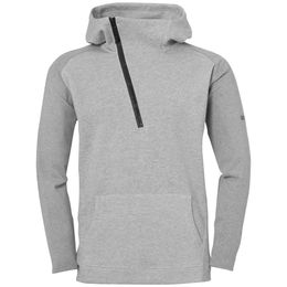 Trachtenponcho Uhlsport "ZIP-HOODIE ESSENTIAL PRO Kids", M&auml;dchen, Gr. 140, schwarz (schwarz grau melange), Obermaterial: 72% Baumwolle CO. 28% Polyester PES., Pullover