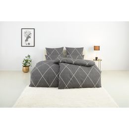 Bettw&auml;sche OTTO HOME "Belle", grau, creme, B/L: 135cm x 200cm, 1 Stk., 1 Stk., Renforc&eacute;, B/L: 80cm x 80cm, 2, Renforc&eacute;, Obermaterial: 100% Baumwolle, Bettw&auml;sche, Bettw&auml;sche, Renforc&eacute; Qualit&auml;t, Rei&szlig;verschluss