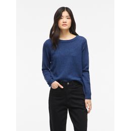 Rundhalspullover Vila "VIRIL O-NECK L/S KNIT TOP - NOOS", Damen, Gr. L, navy peony detail:schwarz melange, Feinstrick, Obermaterial: 50% Viskose, 27% Nylon, 23% Polyester, meliert, regular fit normal, Rundhals, Rippb&uuml;ndchen, Pullover Rundhalspullover, Viskosemischung, regular fit