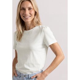 Kurzarmshirt Street One, Damen, Gr. 34, sanftes wei&szlig;, Jersey, Obermaterial: 50% Baumwolle, 50% Modal, unifarben, normal h&uuml;ftbedeckend, Rundhals, abgesteppte Kante, Shirts, Sommershirt mit feiner Raffung an den &Auml;rmeln