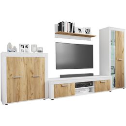 Wohnzimmertisch Vcm "4 tlg Schrankwand M&ouml;bel Set Wohnwand Usilo XL", braun (wei&szlig;, honig, eiche), B:300cm T:37cm, Sideboards