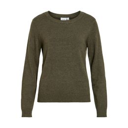Rundhalspullover Vila "VIRIL O-NECK L/S KNIT TOP - NOOS", Damen, Gr. L, forest night detail:schwarz melange, Feinstrick, Obermaterial: 50% Viskose, 27% Nylon, 23% Polyester, meliert, regular fit normal, Rundhals, Rippb&uuml;ndchen, Pullover Rundhalspullover, Viskosemischung, regular fit
