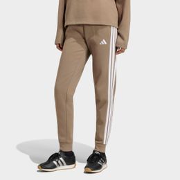 Sporthose adidas Sportswear "W 3S FL SL PT", Damen, Gr. L, N-Gr, beige (khaki six, wei&szlig;, normal, gr.), Obermaterial: 55% Baumwolle, 36% Polyester, 9% Viskose, Hosen Sporthose, schmal geschnitten, f&uuml;r vielseitige Aktivit&auml;ten, aus Baumwollmix