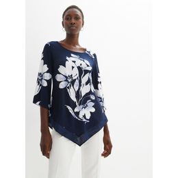 bonprix Shirt-Tunika mit floralem Muster, blau, Gr.36/38 (S), figurumspielende Shirt-Tunika mit dekorativen Druck