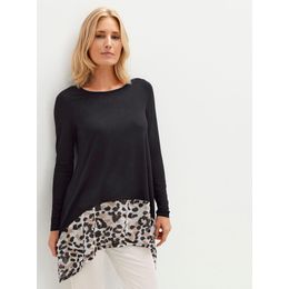 Langarmshirt Inspirationen "Longshirt", Damen, Gr. 36, schwarz, 95% Viskose, 5% Elasthan, gemustert, unifarben, Rundhals, Shirts Langarmshirt