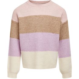 Strickpullover KIDS Only "KOGSANDY L/S STRIPE PULLOVER", M&auml;dchen, Gr. 110/116, rosa (sepia rose), Strick, Obermaterial: 50% Viskose, 27% Nylon, 23% Polyester, gestreift, mehrfarbig, Basic h&uuml;ftlang, Rundhals, Strickb&uuml;ndchen, Pullover Strickpullover