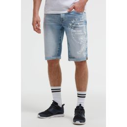 Jeansshorts CAMP DAVID, Herren, Gr. 30, Kurz, summer blau print, Denim/Jeans, Material: 99% Baumwolle, 1% Elasthan, Zusatz: Enth&auml;lt nichttextile Teile tierischen Ursprungs (Badge), bedruckt, regular fit, Jeans Jeansshorts, mit Turn-Up Saum