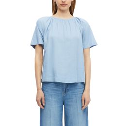 Kurzarmbluse s.Oliver, Damen, Gr. 36, coastal blau, Web, Obermaterial: 52% Leinen, 48% Viskose, unifarben, h&uuml;ftbedeckend, Rundhals, abgesteppte Kante, Blusen, Sommerbluse mit Bindeband im R&uuml;cken