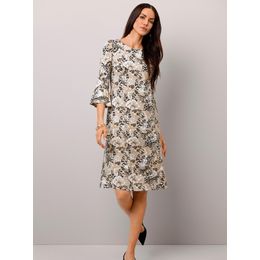 CR&Eacute;ATION L Jerseykleid CREATION L "Jersey-Kleid", Damen, Gr. 42, Normalgr&ouml;&szlig;en, camel, schwarz, bedruckt, 93% Lyocell, 7% Elasthan, gemustert, knielang, Rundhals, Kleider Jerseykleid