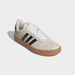 Damen Sneaker "VL COURT 3.0", adidas Sportswear, Gr. 42,5cream wei&szlig;, core schwarz, gold metallic, Leder, Synthetik, Schuhe, inspiriert vom Design des