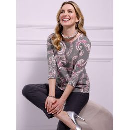 3/4-Arm-Shirt Classic Basics "3/4-Arm-Shirt", Damen, Gr. 44, grau (anthrazit, mauve, bedruckt), 100% Baumwolle, Paisley, gemustert, Rundhals, Shirts 3/4-Arm-Shirt