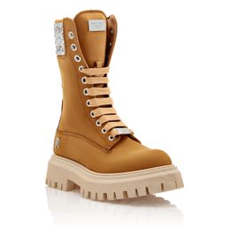 Schn&uuml;rstiefelette Philipp Plein "Mit Schmucksteinen", Jungen, Gr. 28, Normalschaft, 60oc, ochre, crystal, Schuhe Schn&uuml;rstiefelette
