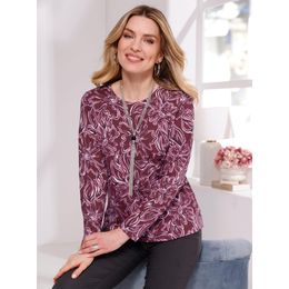 Langarmshirt Classic Basics "Druck-Shirt", Damen, Gr. 44, lila (bordeaux, flieder, bedruckt), 100% Baumwolle, gebl&uuml;mt, gemustert, mehrfarbig, Rundhals, Shirts Langarmshirt
