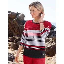 3/4-Arm-Shirt Casual Looks "Rundhals-Shirt", Damen, Gr. 44, rot (rot, wei&szlig;, geringelt), 98% Baumwolle, 2% Polyester, gemustert, gestreift, Rundhals, Shirts 3/4-Arm-Shirt