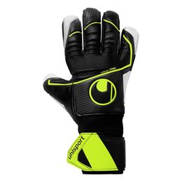 Torwarthandschuhe Uhlsport "Torwarthandschuhe SUPERSOFT HN FLEX FRAME", Herren, Gr. 8, schwarz (schwarz, fluo gelb), Obermaterial: 40% Gummi rubber. 20% Acetat CA. 16% Polyester PES. 13% Polyurethan PU. 11% Nylon NY., Handschuhe