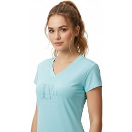 Trainingsshirt LPO "Trainingsshirt Brea Active", Damen, Gr. 48 (XL), blau (aquarelle), Jersey, 90% Polyester. 10% Elasthan, regular fit h&uuml;ftbedeckend, V-Ausschnitt, offene Kante, Shirts