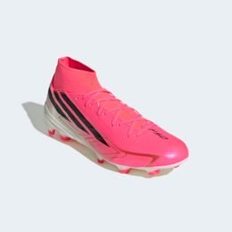 Fu&szlig;ballschuh adidas Performance "F50 HYPERFAST LEAGUE, MITTELHOCH, FESTE B&Ouml;DEN", Damen, Gr. 44, solar turbo, core schwarz, gold metallic, Synthetik, Textil, Schuhe Fu&szlig;ballschuh, Au&szlig;ensohle f&uuml;r Rasen und feste B&ouml;den