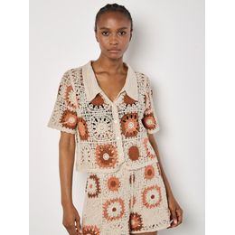 Klassische Bluse Apricot "Bluse", Damen, Gr. L (40), grau (stein), Strick, Obermaterial: 60% Baumwolle CO. 40% Polyacryl PAN., gemustert, normal, Blusen Bluse, mit Kragen