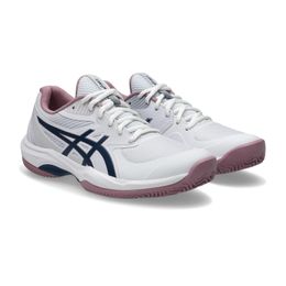 Tennisschuh asics "GAME FF CLAY", Damen, Gr. 40, wei&szlig;, independence blau, Synthetik, Schuhe, Sandplatzschuhe f&uuml;r Aschepl&auml;tze