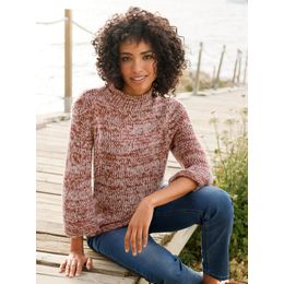 3/4 Arm-Pullover Heine "Pullover", Damen, Gr. 38, braun (dunkelrot, cognac, gemustert), 100% Polyacryl, meliert, Pullover