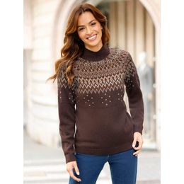 Stehkragenpullover Classic Basics "Stehkragen-Pullover", Damen, Gr. 42, braun (schoko, camel, gemustert), 100% Polyacryl, gemustert, Pullover Stehkragenpullover