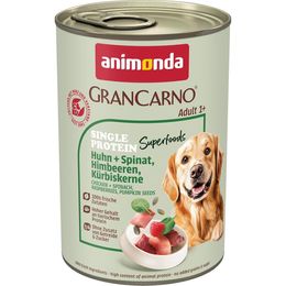 animonda GranCarno Superfoods Adult Huhn + Spinat, Himbeere Hunde-Nassfutter ohne Getreide, Soja, Zucker 6x400g
