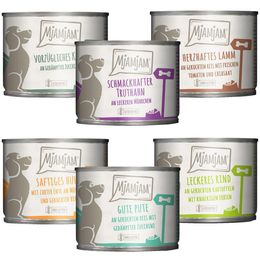 MjAMjAM Mixpaket II mit Huhn&Ente, Rind, Pute, Kalb, Truthahn, Lamm Hunde-Nassfutter getreidefrei 6x200g
