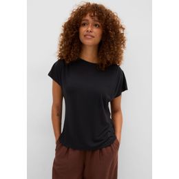 T-Shirt bonprix, Damen, Gr. 52/54 (XXL), schwarz, Jersey, Obermaterial: 95% Viskose, 5% Elasthan, unifarben, oversize h&uuml;ftlang, Rundhals, Shirts T-Shirt, Oversize-Passform, Kurzarm, mit Raffung an der Schulter