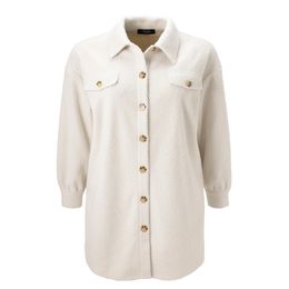 Fellimitatjacke ANISTON PLUS, Damen, Gr. 48, beige, Pl&uuml;sch, Obermaterial: 100% Polyester, Strukturmuster, unifarben, figurumspielend knieumspielend, Jacken, in Pl&uuml;sch Optik