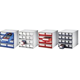 Schubladenmagazin, Geh&auml;use-Traglast 75 kg, HxBxT 395 x 376 x 400 mm, 16 Schubladen, Schubladen blau kaiserkraft