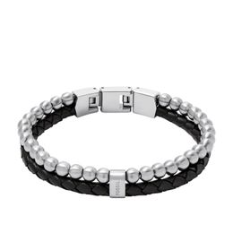 Armband Fossil "Schmuck Geschenk Edelstahl Leder Armschmuck JEWELRY", schwarz (edelstahlfarben, schwarz), Armb&auml;nder, Damen, 21,5cm, Edelstahl Leder, Edelstahl, Leder, Armband