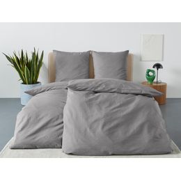 Bettw&auml;sche OTTO HOME "Sari2 in Gr. 135x200 oder 155x220 cm", grau (anthrazit), B/L: 135cm x 200cm, 1 Stk., 1 Stk., Seersucker, B/L: 80cm x 80cm, 2, Seersucker, Obermaterial: 100% Baumwolle, Bettw&auml;sche, Bettw&auml;sche, aus Baumwolle, uni Bettw&auml;sche in Seersucker Qualit&auml;t ideal f&uuml;r Sommer