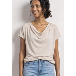 Kurzarmshirt Street One, Damen, Gr. 36, clay sand, Jersey, Obermaterial: 70% Modal, 30% Polyester, unifarben, regular fit h&uuml;ftbedeckend, Rundhals, abgesteppte Kante, Shirts, Sommershirt mit Wasserfall-Front und im Silk-Look