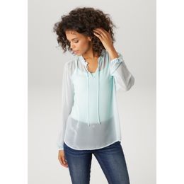 Schlupfbluse Aniston CASUAL, Damen, Gr. 42, blau (hellblau), Chiffon, Obermaterial: 100% Polyester, transparent, unifarben, l&auml;ssig geschnitten h&uuml;ftbedeckend, V-Ausschnitt, elastischer Bund mit Gummizug, Blusen Schlupfbluse, im trendigen Pastell